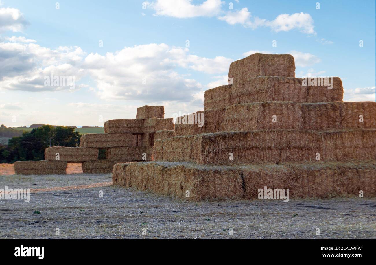 a stack of straw stacked on top of each other in the form of a castle ...