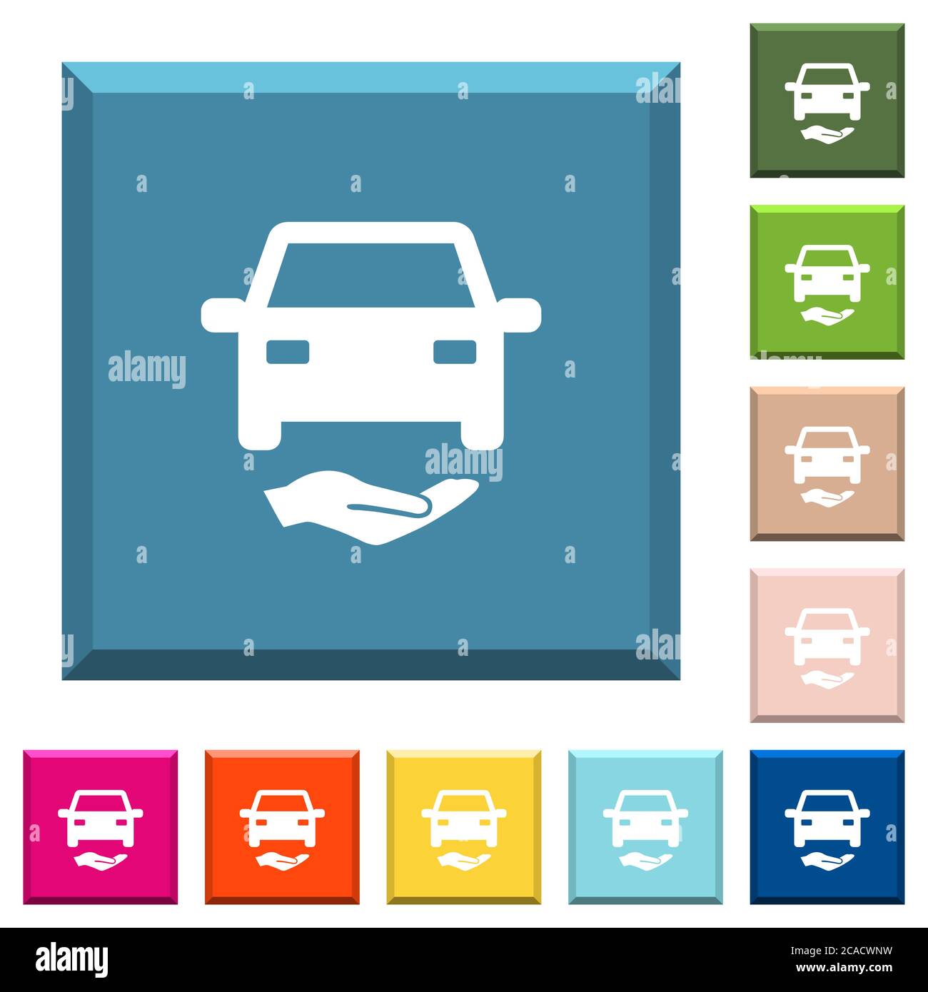 Car insurance white icons on edged square buttons in various trendy ...