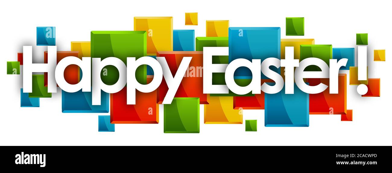 happy easter word in colored rectangles background Stock Photo - Alamy