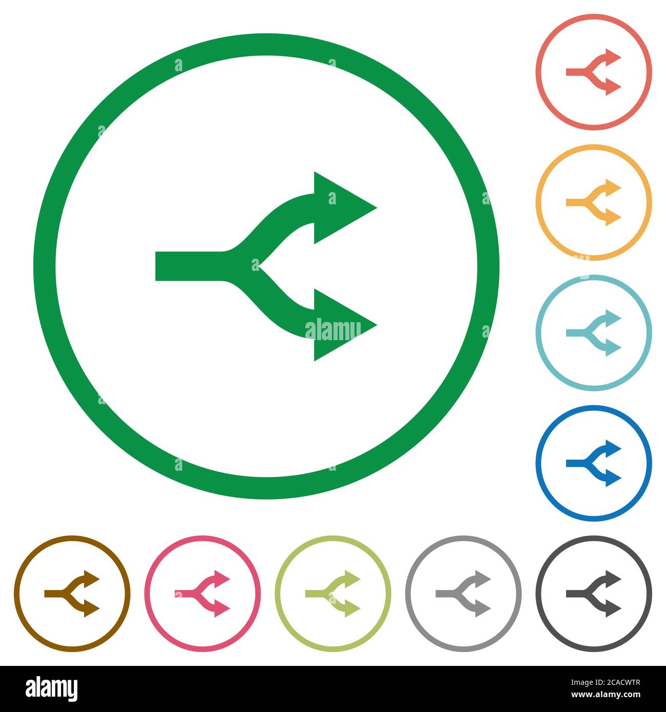 Split arrows flat color icons in round outlines on white background ...