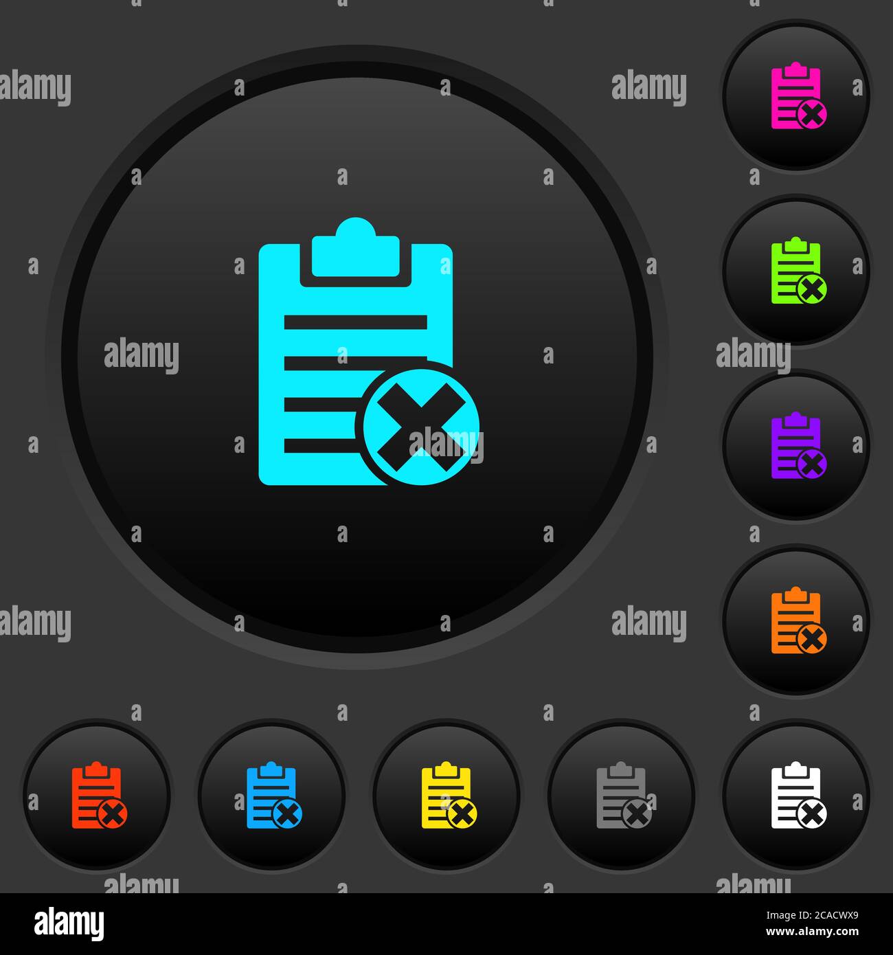 Note cancel dark push buttons with vivid color icons on dark grey ...