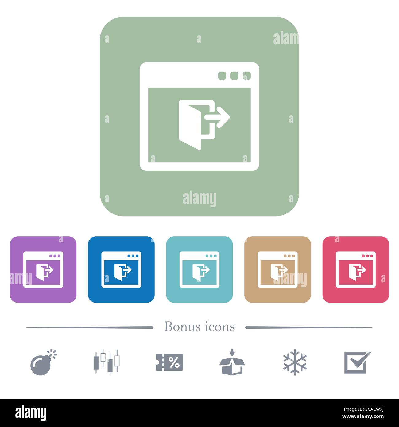 Application exit white flat icons on color rounded square backgrounds ...