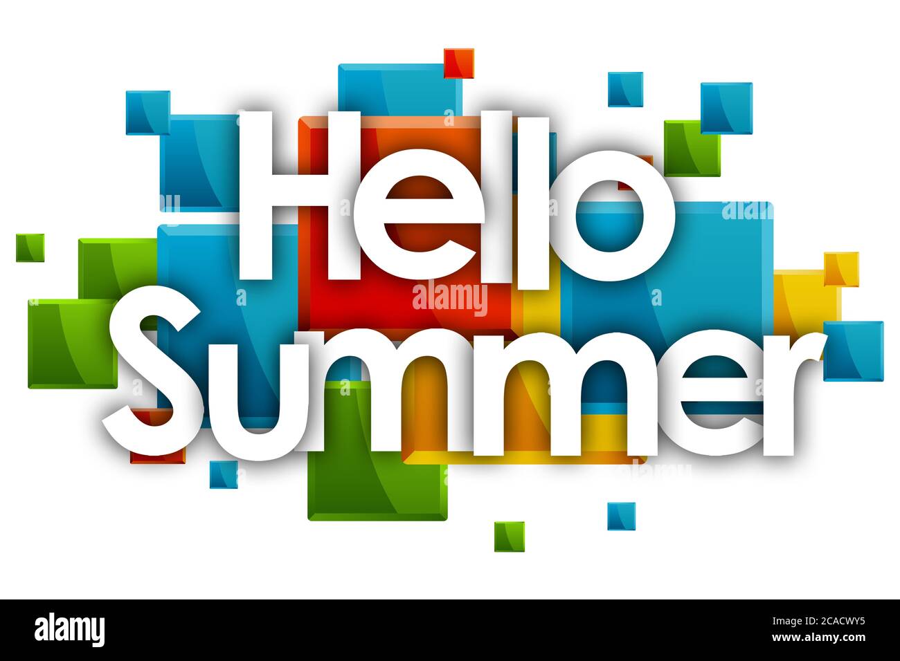 Hello Summer word in colored rectangles background Stock Photo - Alamy