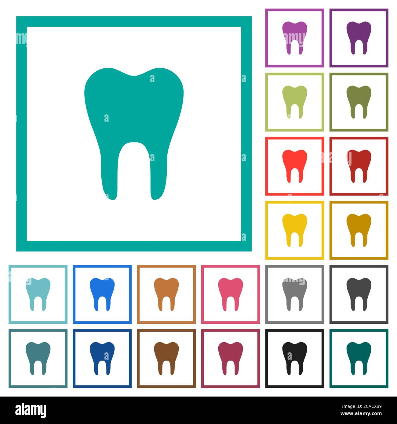 Single tooth flat color icons with quadrant frames on white background ...
