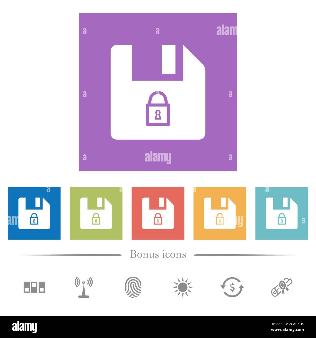 Lock file flat white icons in square backgrounds. 6 bonus icons ...