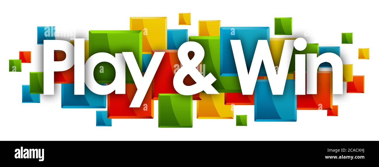 Play & Win word in colored rectangles background Stock Photo - Alamy