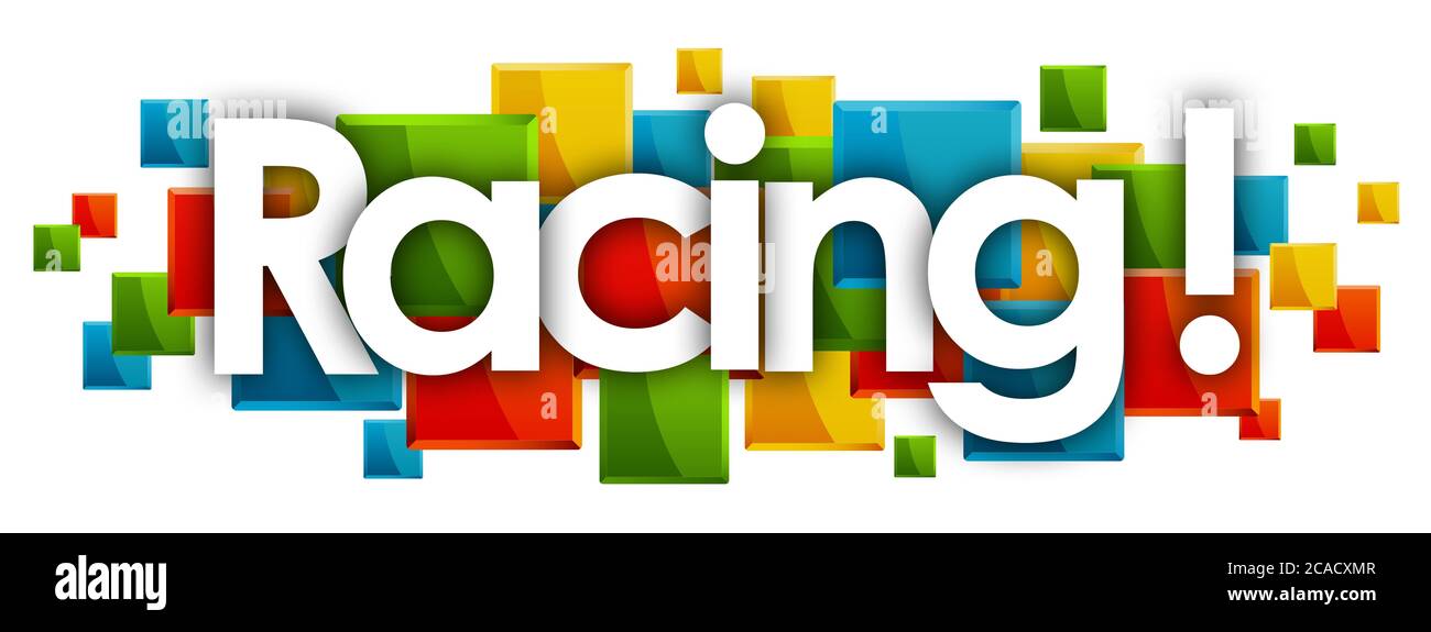Racing word in colored rectangles background Stock Photo - Alamy