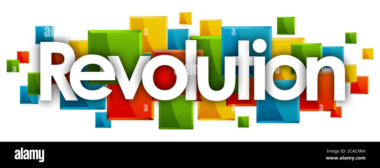 Revolution word in colored rectangles background Stock Photo - Alamy