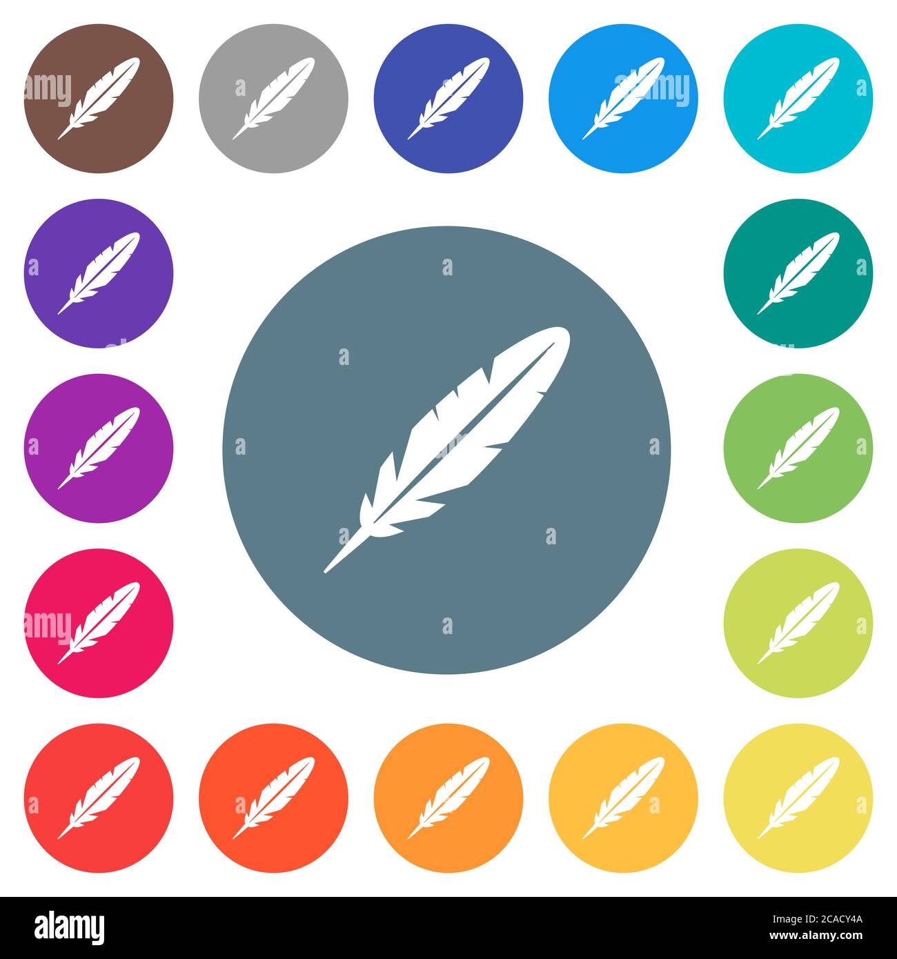 Single feather flat white icons on round color backgrounds. 17 ...