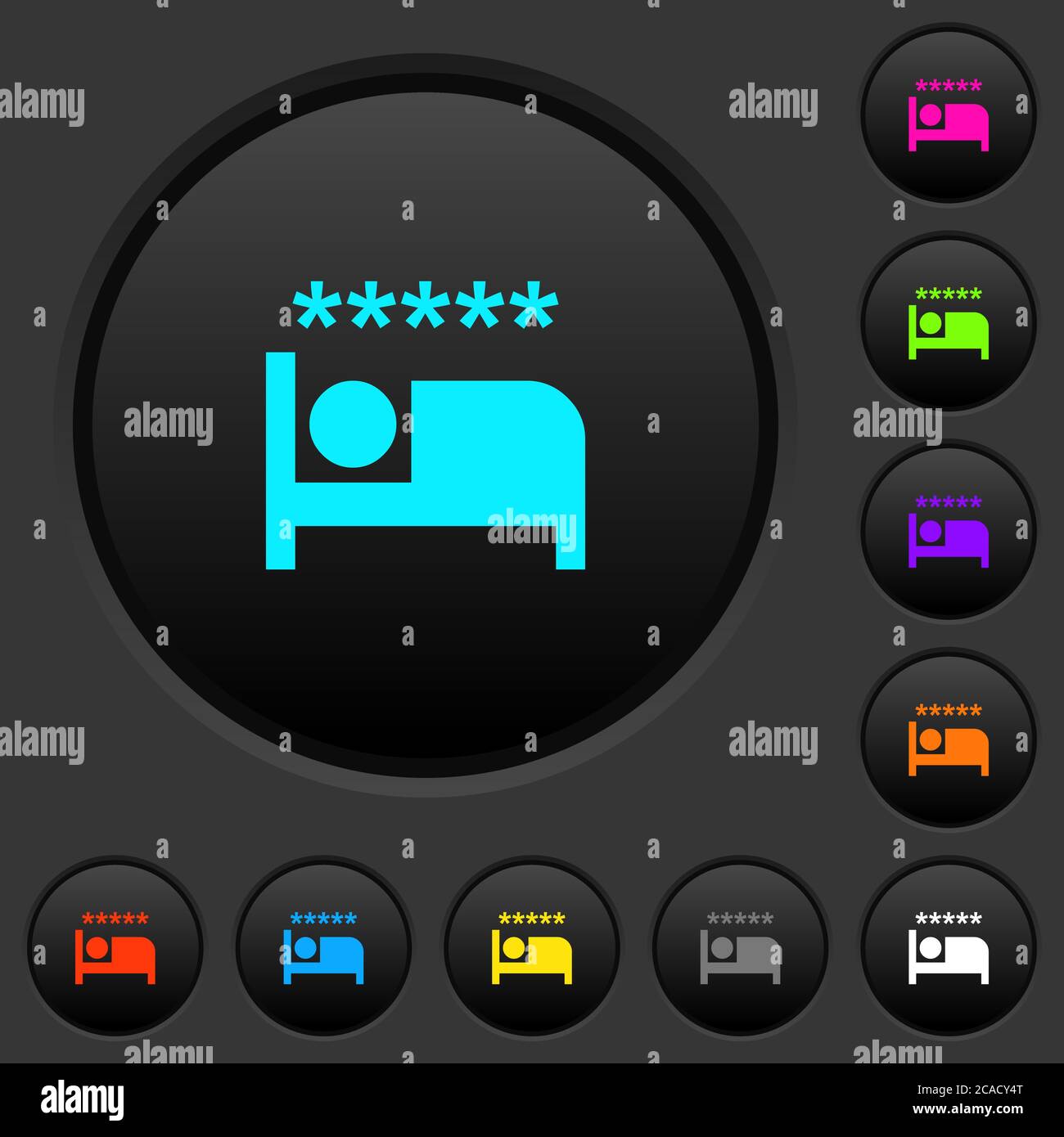 Luxury hotel dark push buttons with vivid color icons on dark grey ...