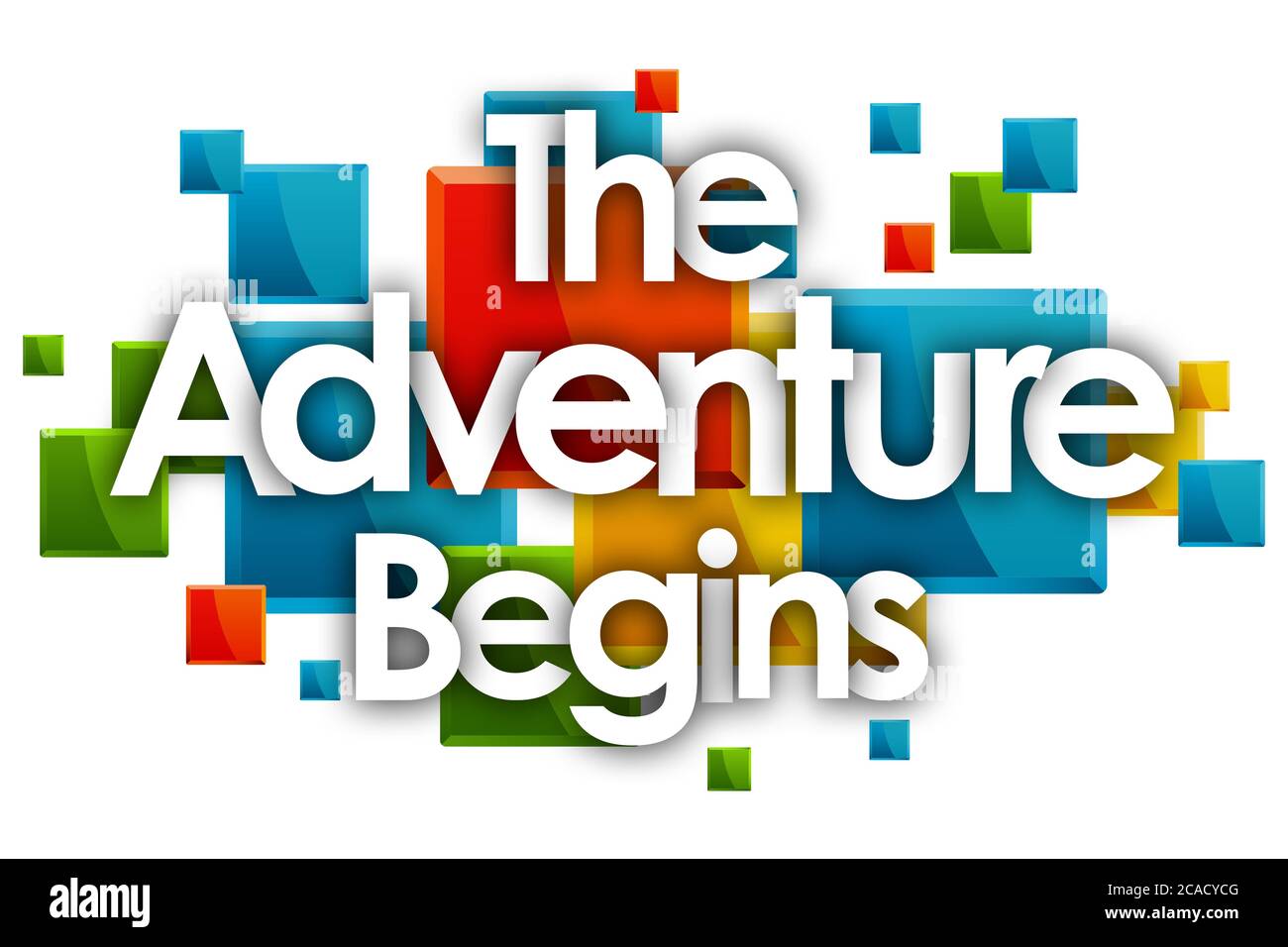 The Adventure Begins word in colored rectangles background Stock Photo ...