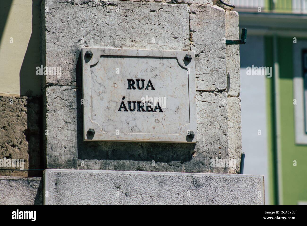 Lisbon Portugal August 04, 2020 View of a street or road name an ...