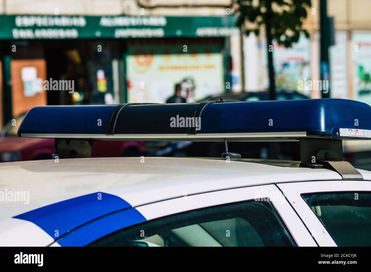 Lisbon Portugal August 04, 2020 View of a classic police car parked ...