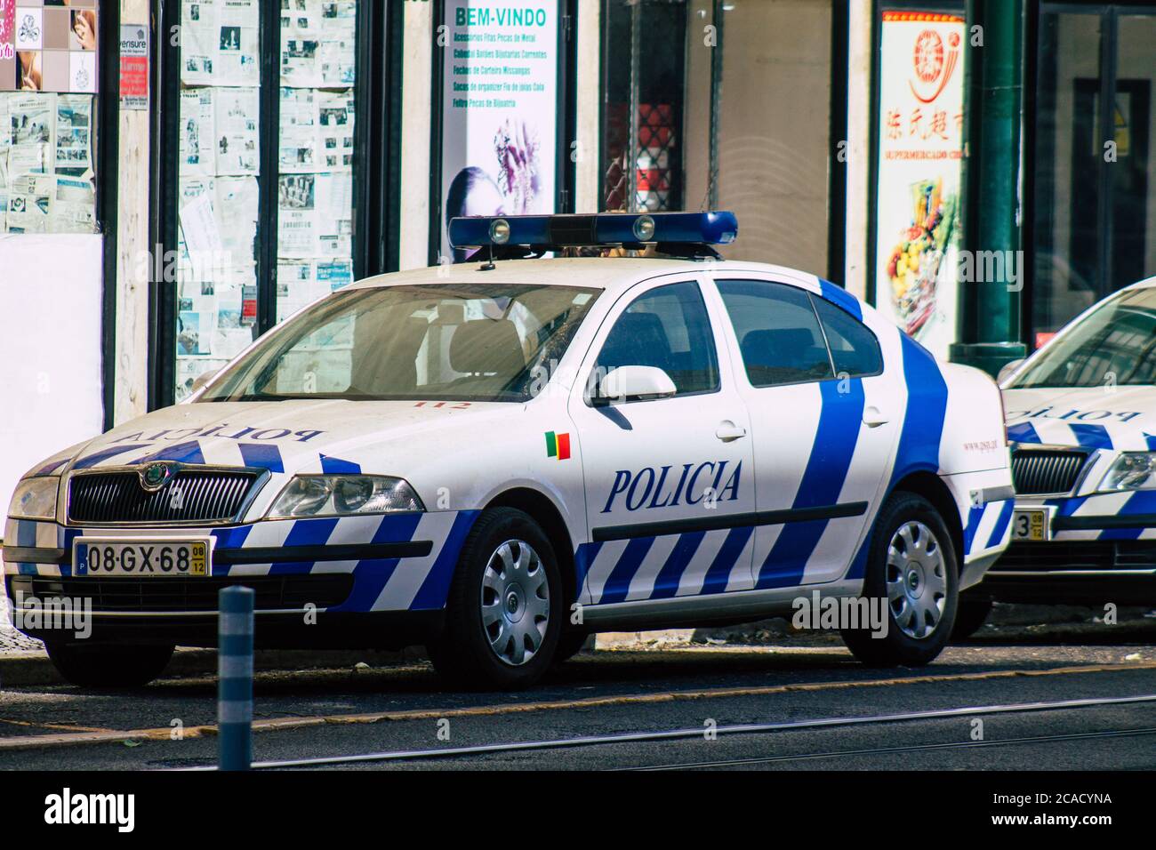 Lisbon Portugal August 04, 2020 View of a classic police car parked ...