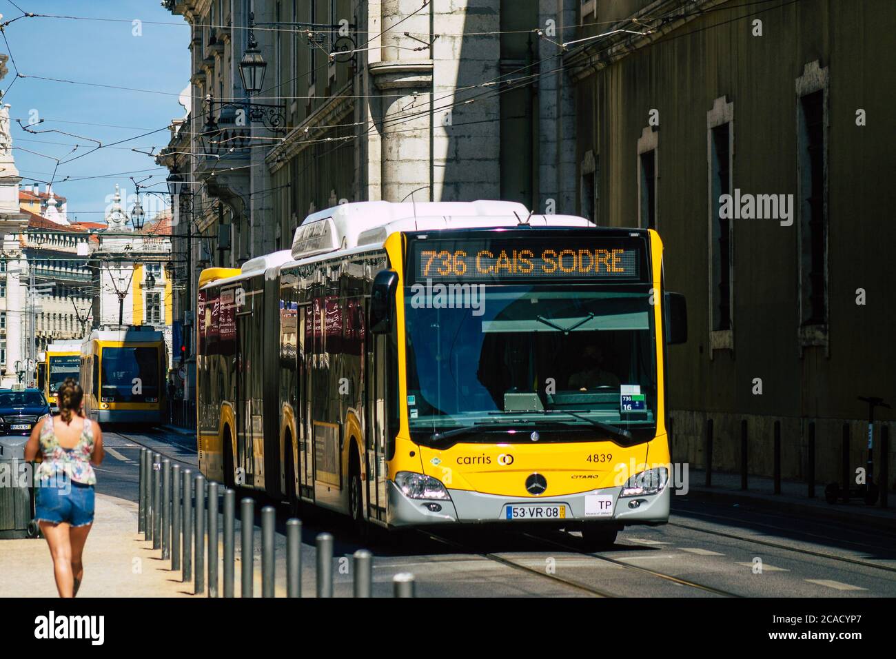 Lisbon Portugal August 04, 2020 View of a traditional city bus for ...