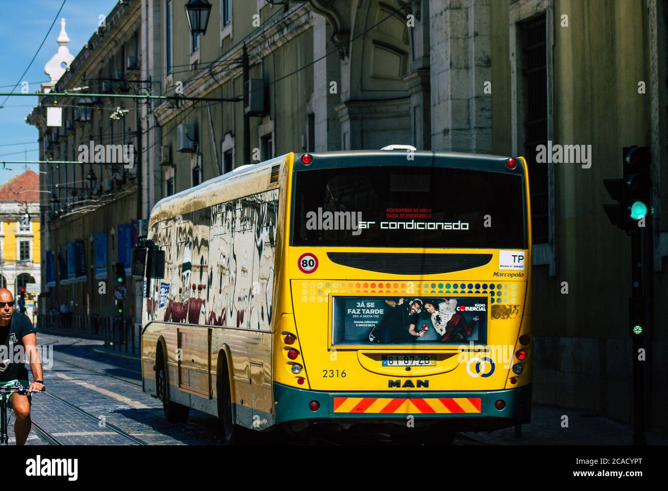 Lisbon Portugal August 04, 2020 View of a traditional city bus for ...