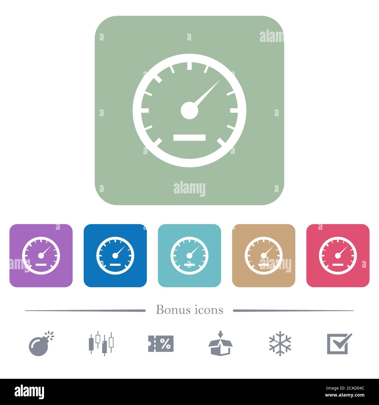 Speedometer white flat icons on color rounded square backgrounds. 6 ...