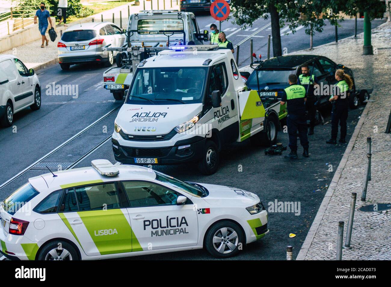 Lisbon Portugal August 04, 2020 View of police officer in the streets ...