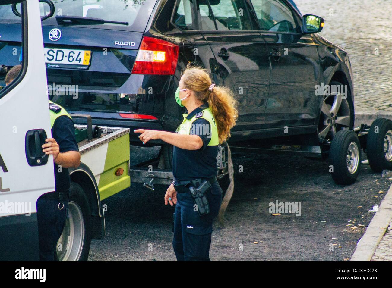Lisbon Portugal August 04, 2020 View of police officer in the streets ...