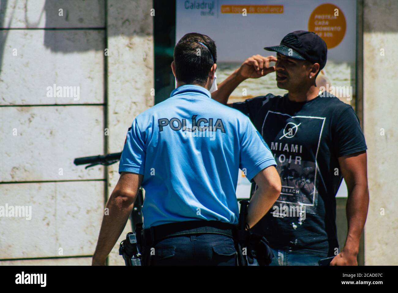 Lisbon Portugal August 04, 2020 View of police officer in the streets ...