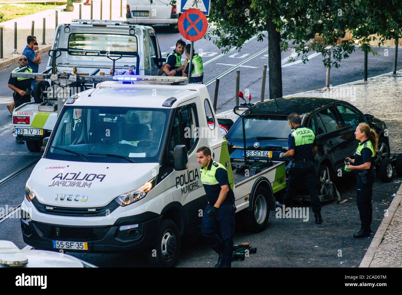 Lisbon Portugal August 04, 2020 View of police officer in the streets ...