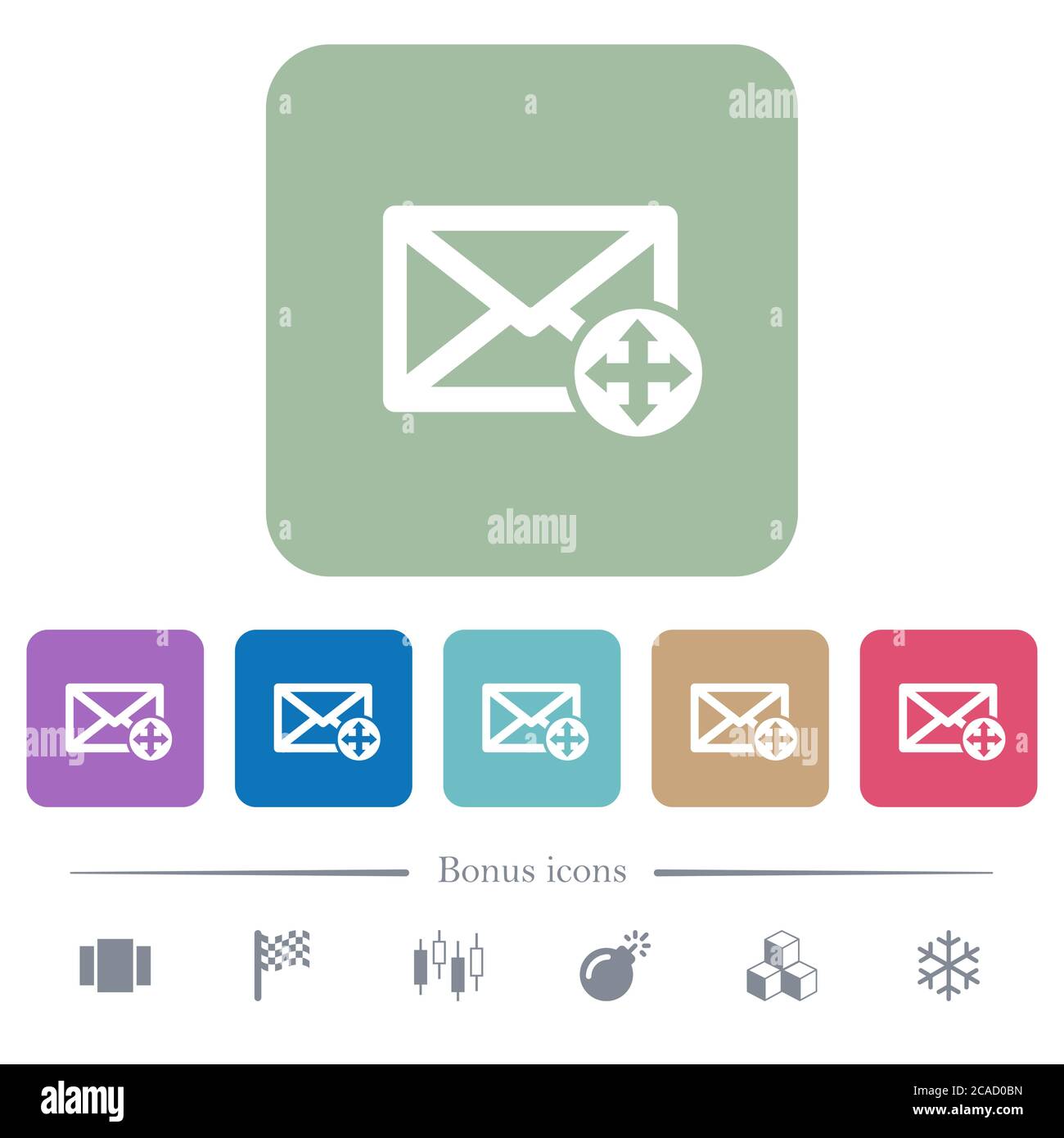 Move mail white flat icons on color rounded square backgrounds. 6 bonus ...