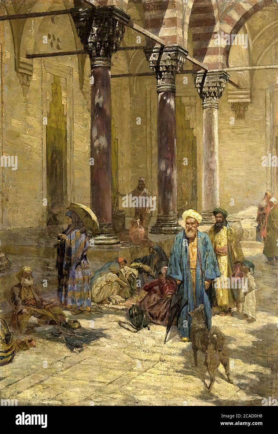 Bauernfeind Gustav - Orientalische Genreszene IM SÃ¤ulengang - German School - 19th Century ...