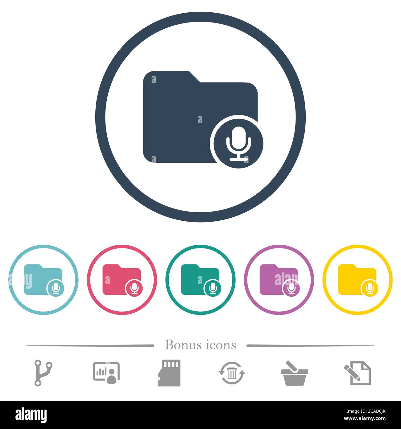 Records directory flat color icons in round outlines. 6 bonus icons ...