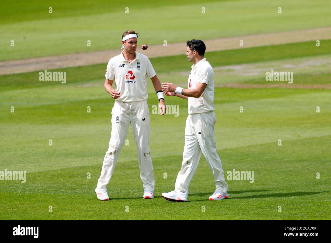 England's Stuart Broad and Jimmy Anderson during day two of the First ...