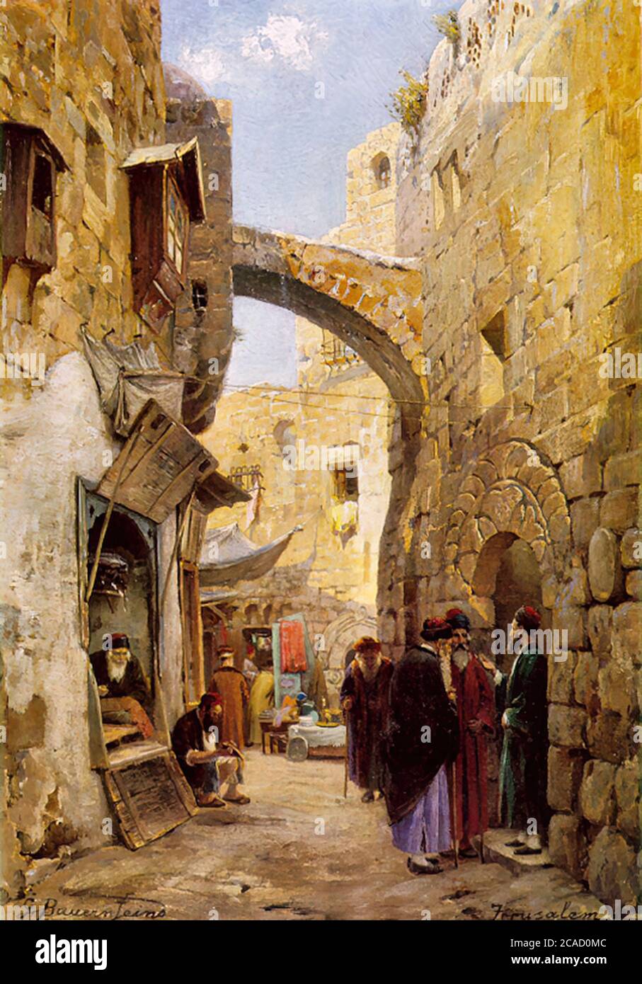 Bauernfeind Gustav - Street Scene in Jerusalem 2 - German School - 19th ...