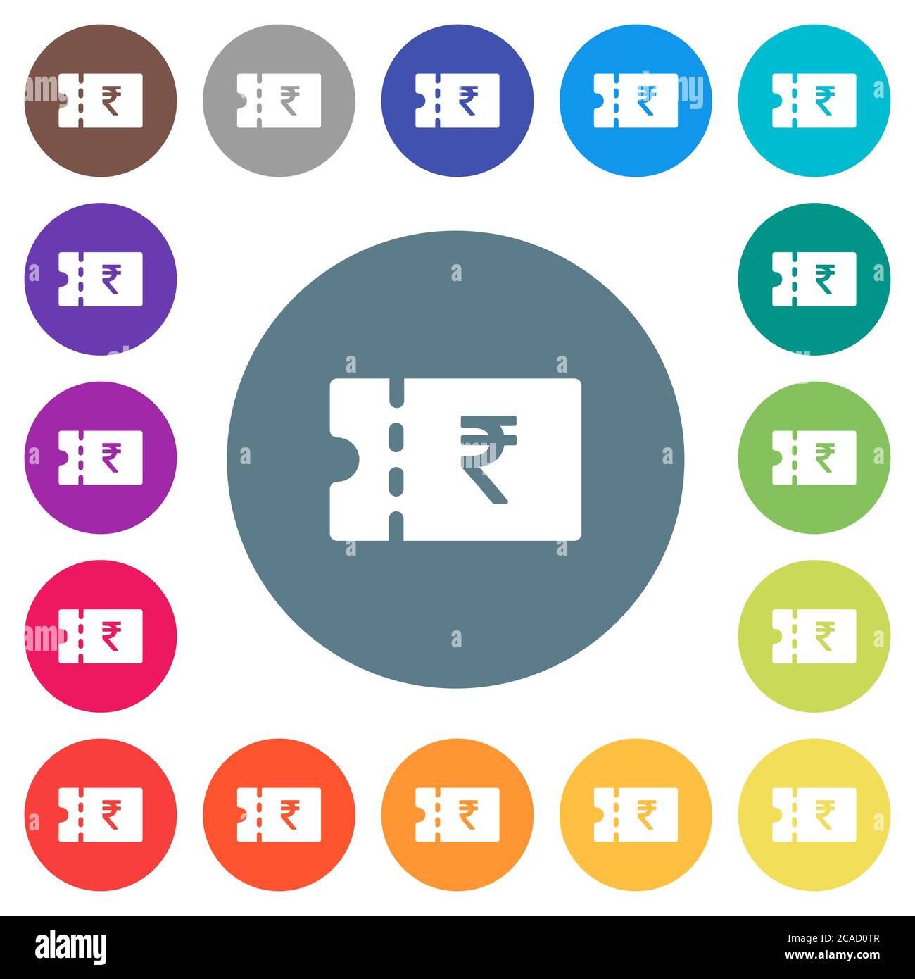 Indian Rupee discount coupon flat white icons on round color ...