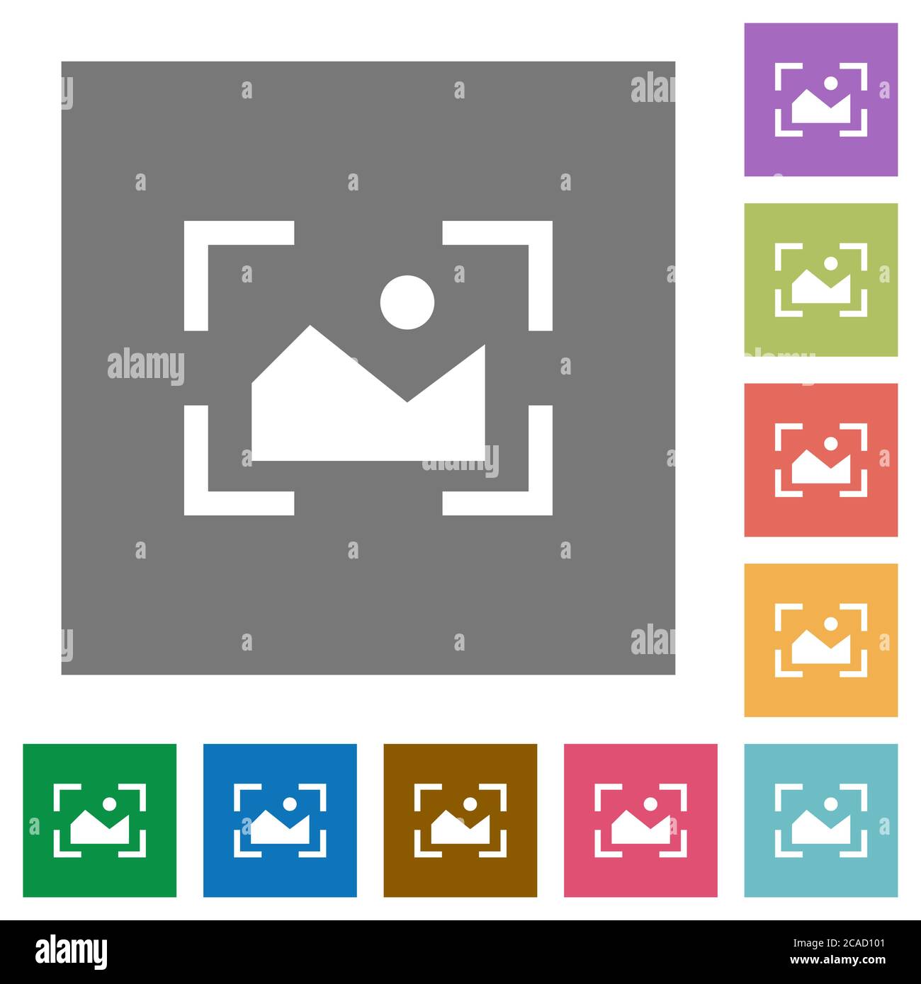 Camera landscape mode flat icons on simple color square backgrounds ...