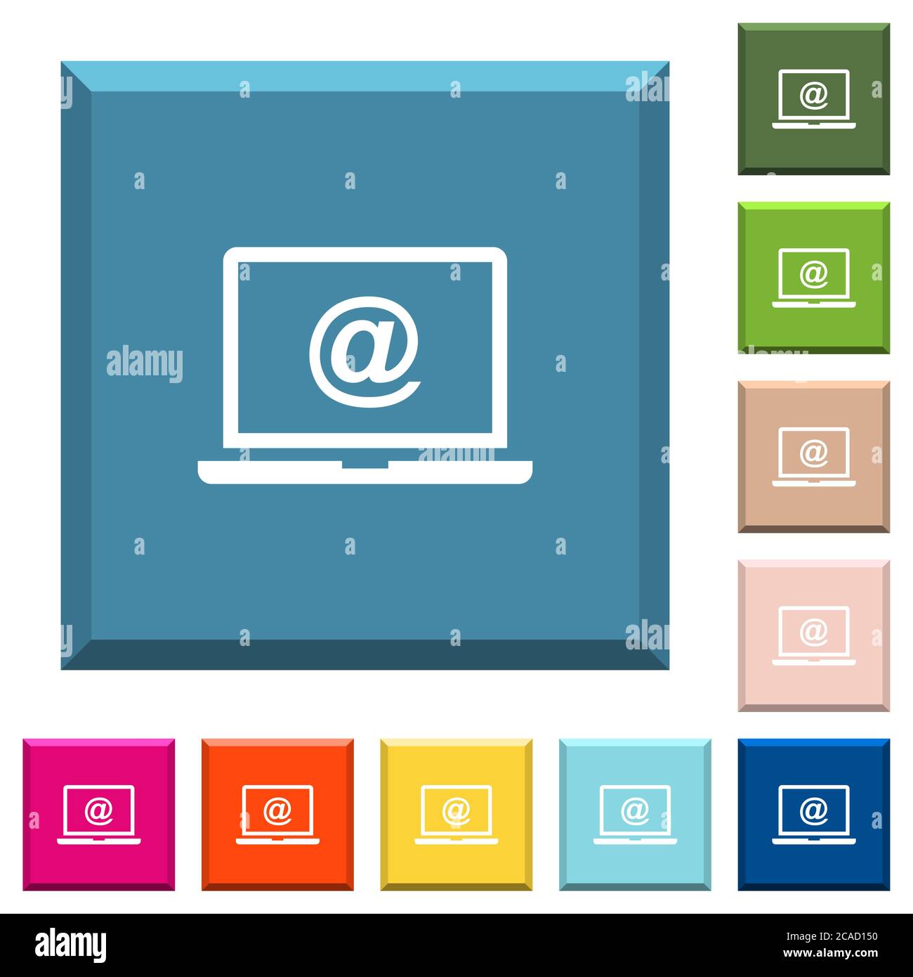 Laptop with email symbol white icons on edged square buttons in various ...