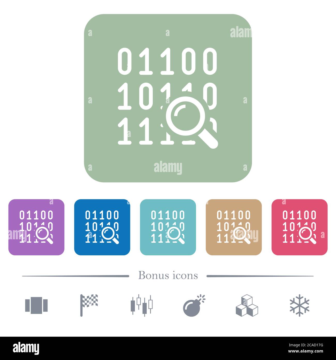 Code analysis white flat icons on color rounded square backgrounds. 6 ...
