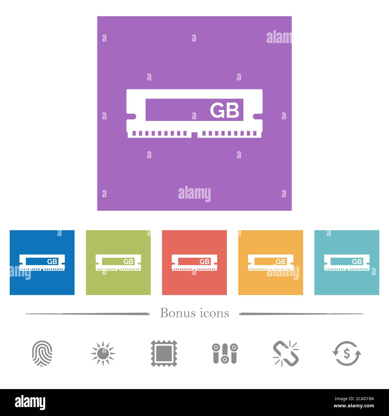 RAM memory module flat white icons in square backgrounds. 6 bonus icons ...