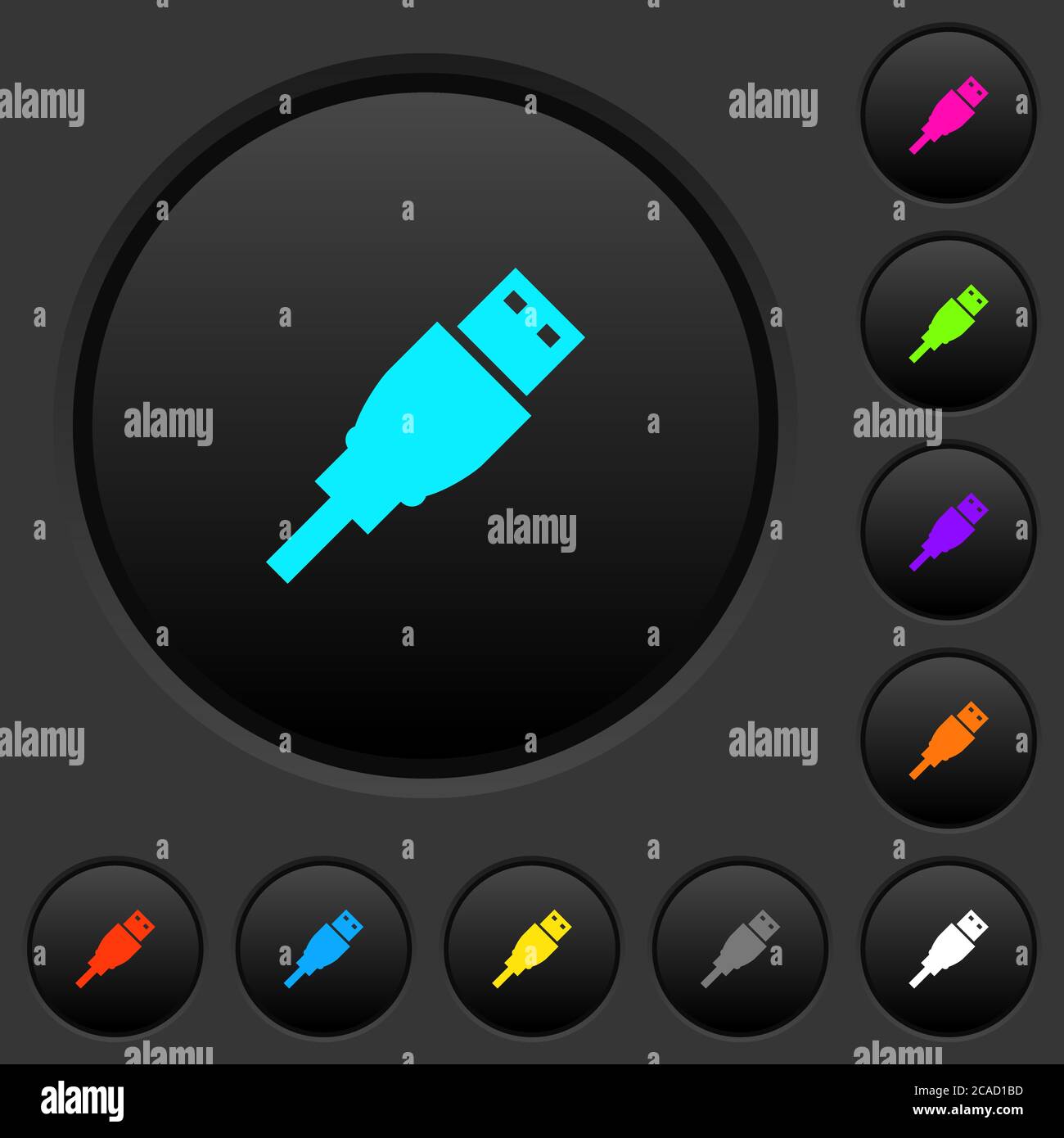 USB plug dark push buttons with vivid color icons on dark grey ...