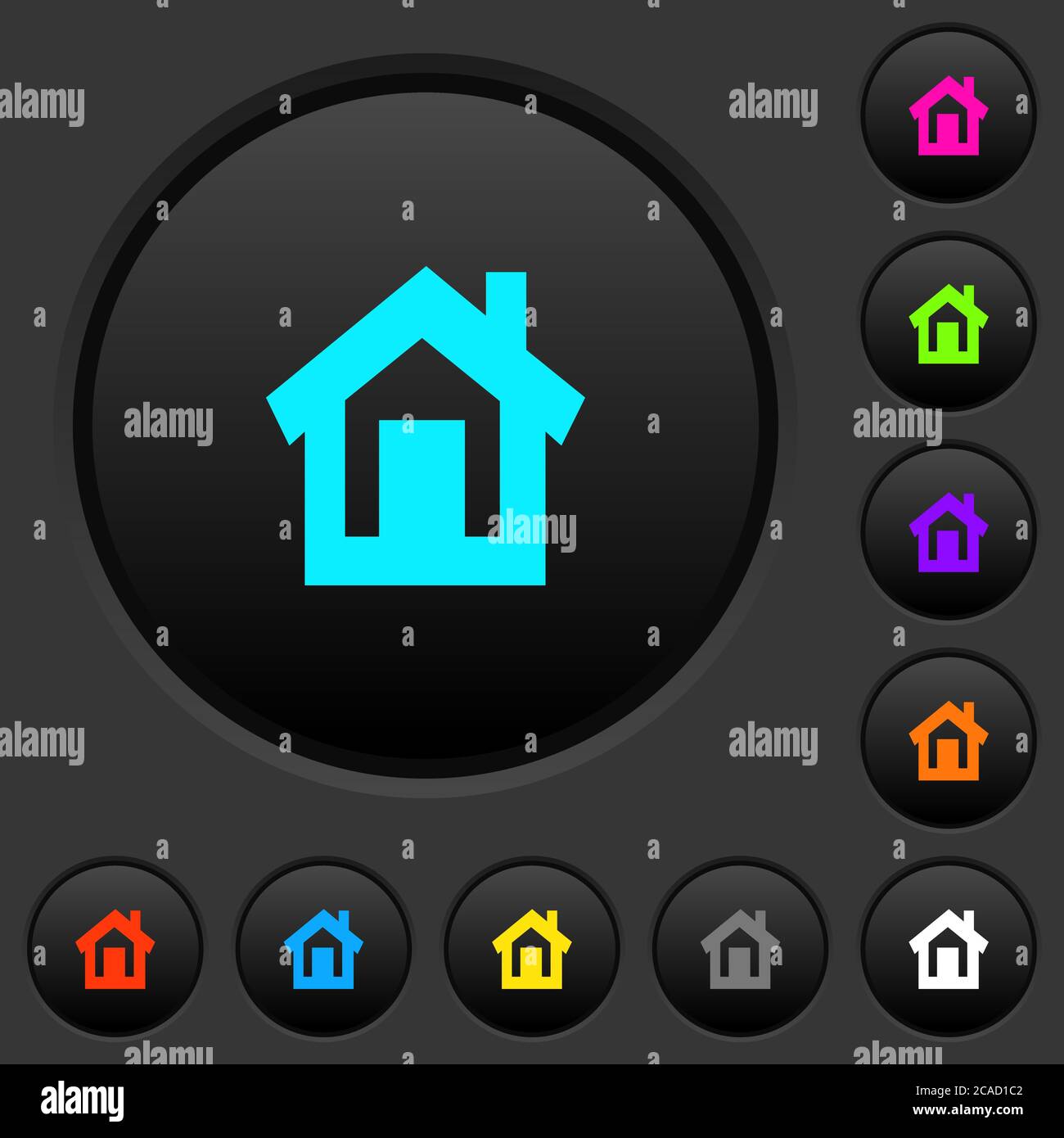 Home dark push buttons with vivid color icons on dark grey background ...