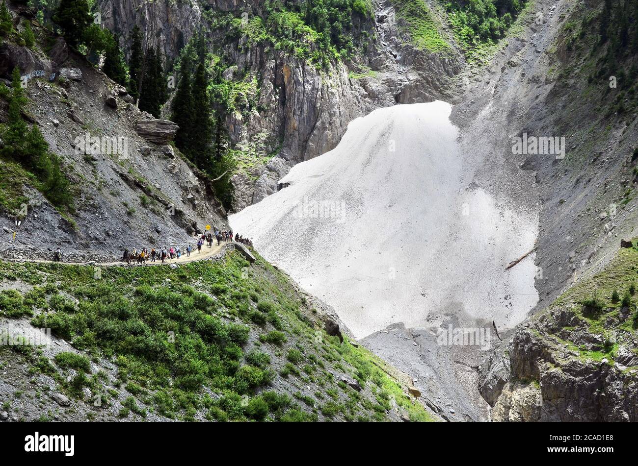 Hindu devotees visit during their pilgrimage from Baltal Base Camp to ...