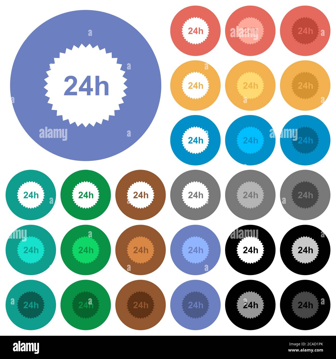 24h sticker multi colored flat icons on round backgrounds. Included ...