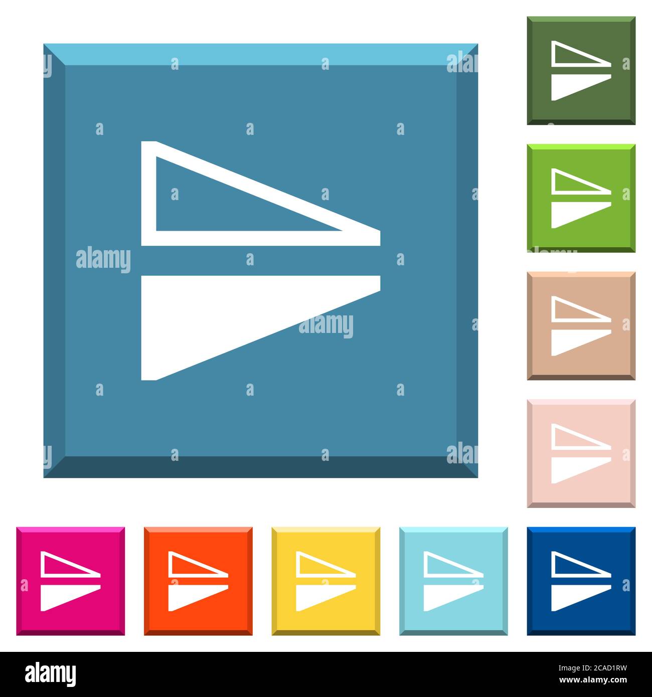 Flip vertical white icons on edged square buttons in various trendy ...