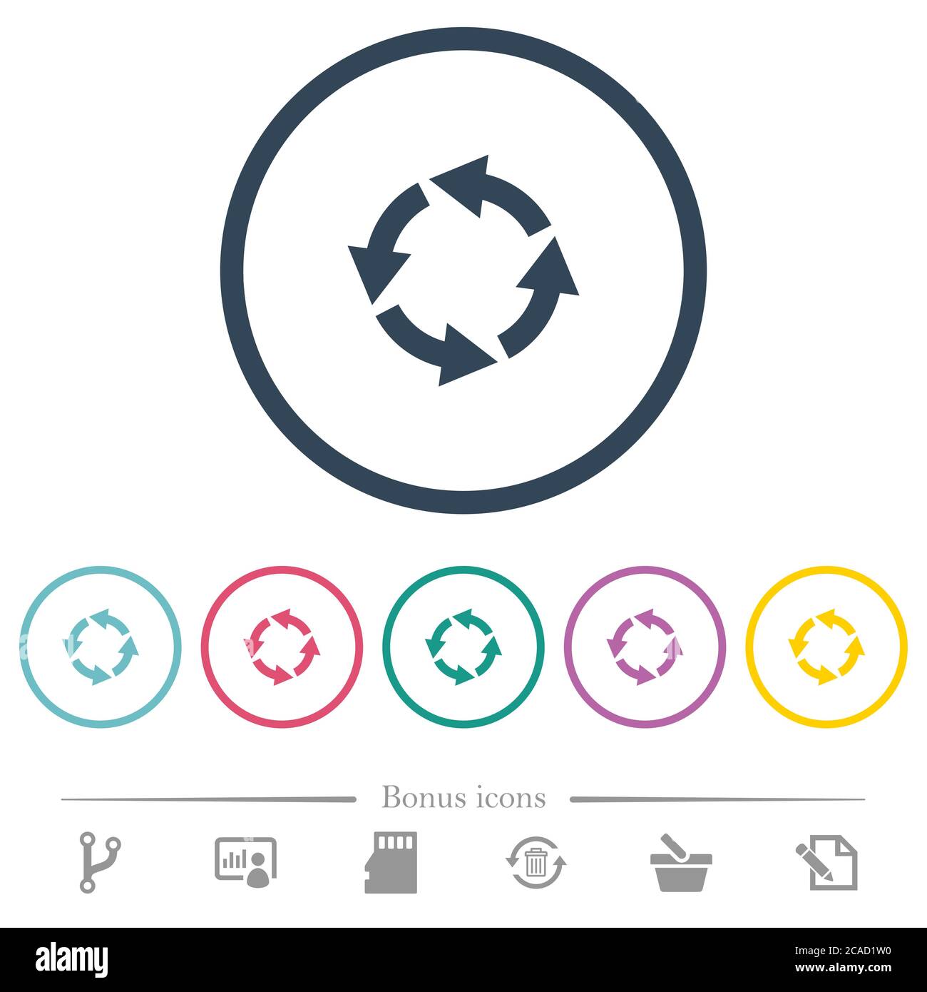 Rotate left flat color icons in round outlines. 6 bonus icons included ...