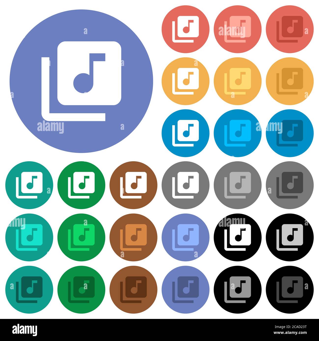 Music library multi colored flat icons on round backgrounds. Included ...