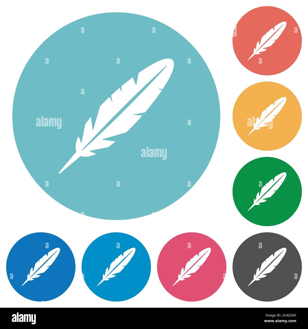 Single feather flat white icons on round color backgrounds Stock Vector ...