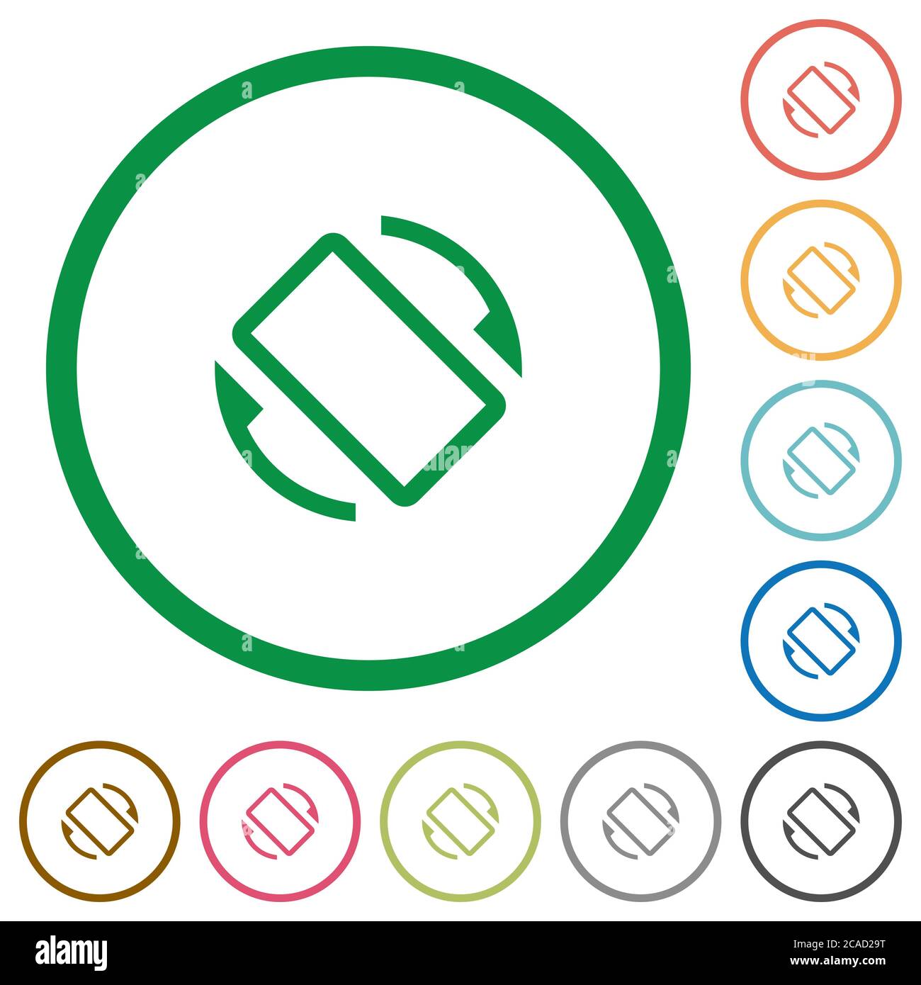 Mobile screen automatic rotation flat color icons in round outlines on ...