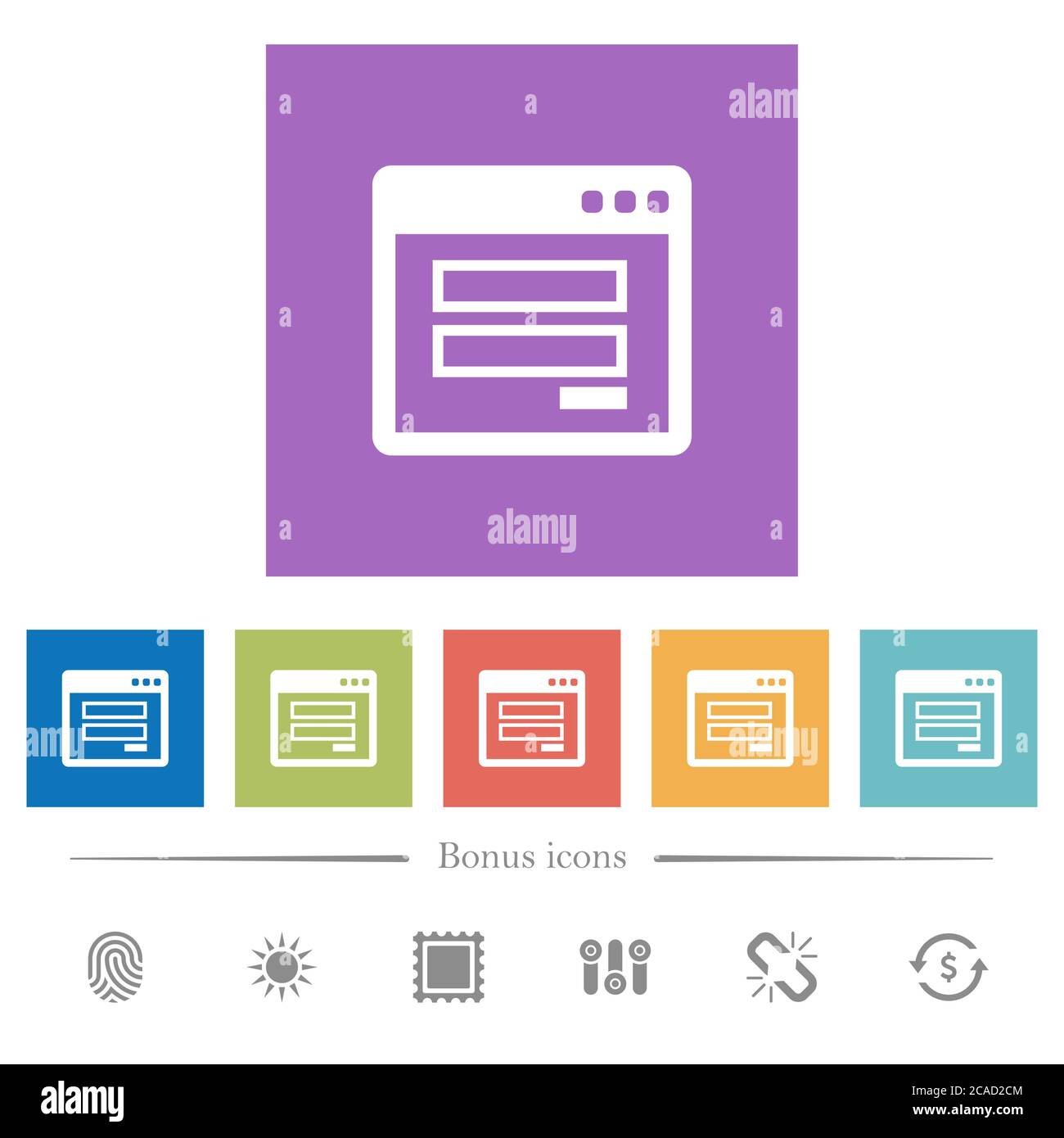 Login panel flat white icons in square backgrounds. 6 bonus icons ...