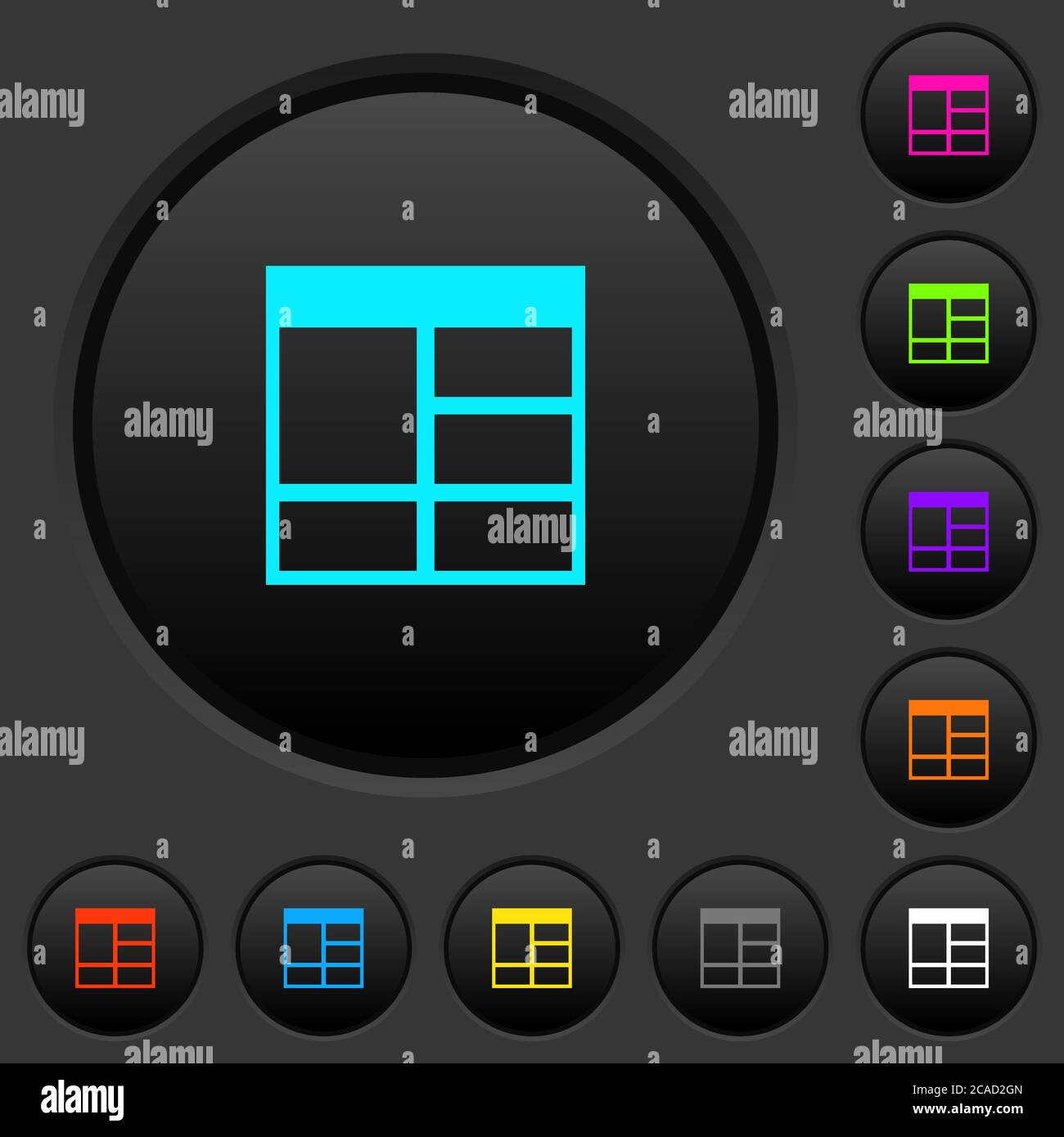 Spreadsheet vertically merge table cells dark push buttons with vivid color icons on dark grey ...
