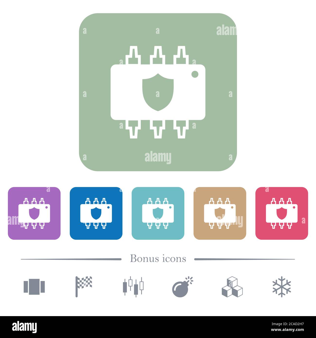 Hardware protection white flat icons on color rounded square ...