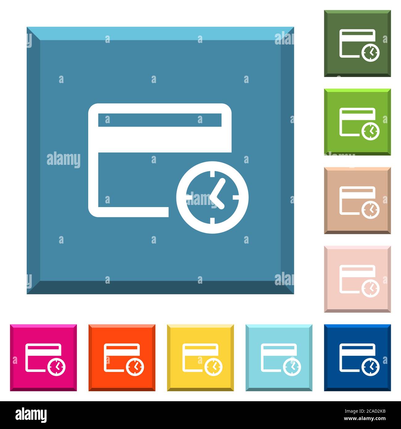 Credit card transaction history white icons on edged square buttons in ...