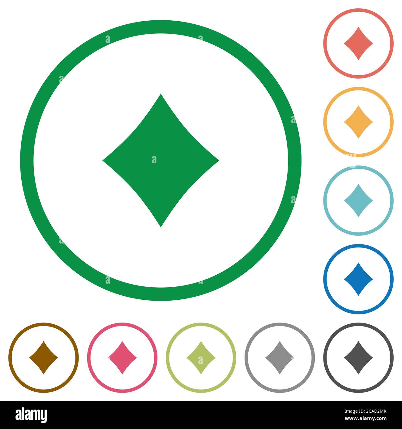 Diamond card symbol flat color icons in round outlines on white ...