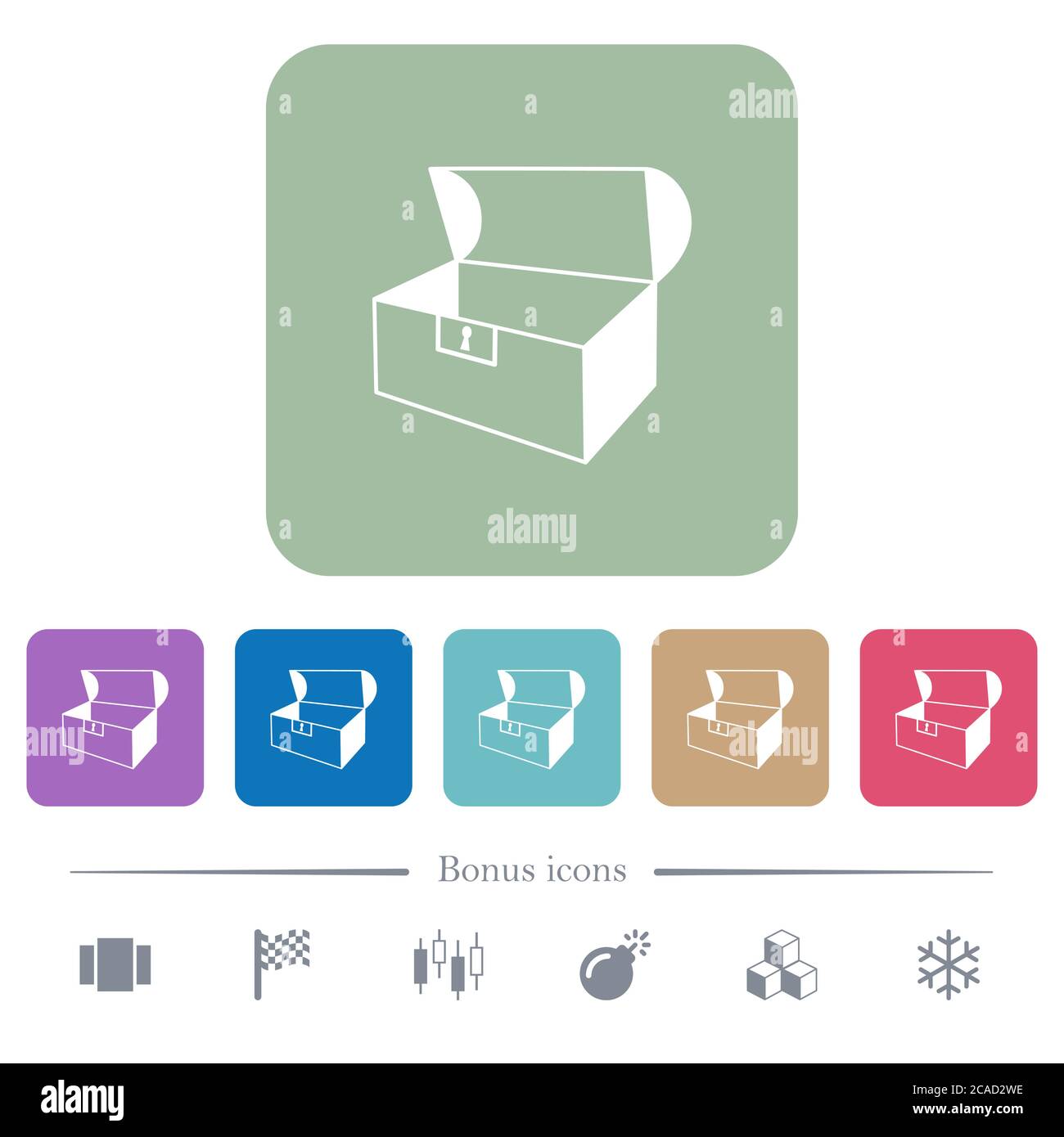 Empty open coffer white flat icons on color rounded square backgrounds ...